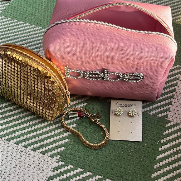 bebe | Bags | Bebe Pink Cosmetic Bag With Sparkling Gold Pouch | Poshmark